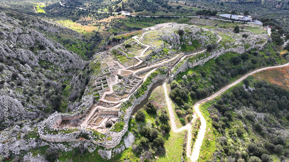 Aerial drone scenic photo of uphill iconic archaeological site of ...