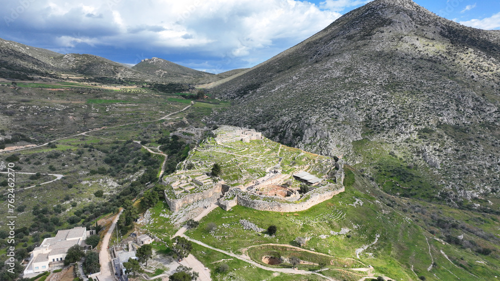 Aerial drone scenic photo of uphill iconic archaeological site of ...