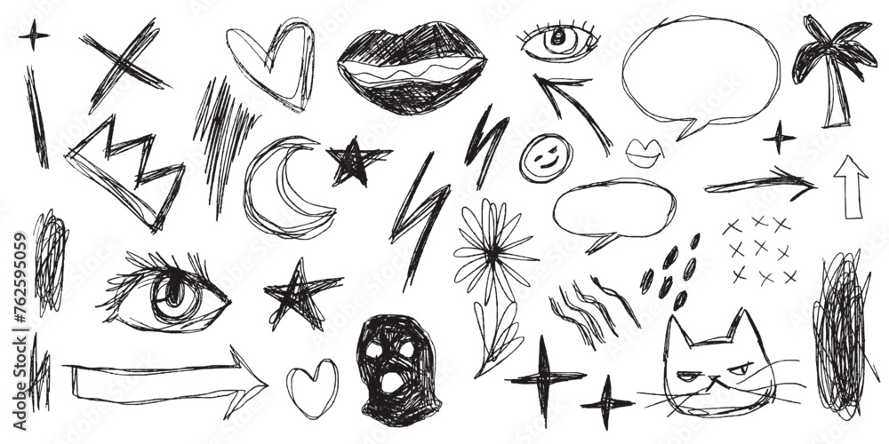 Chalk scribble doodle elements set for poster, social media. Crayon ...
