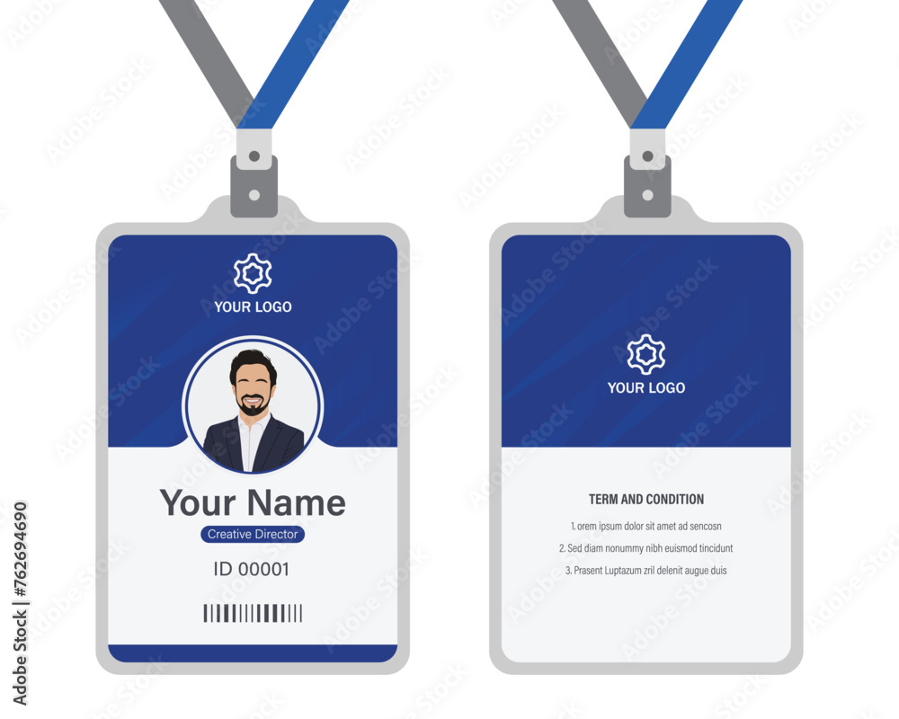 professional corporate id card template, clean blue id card design with ...