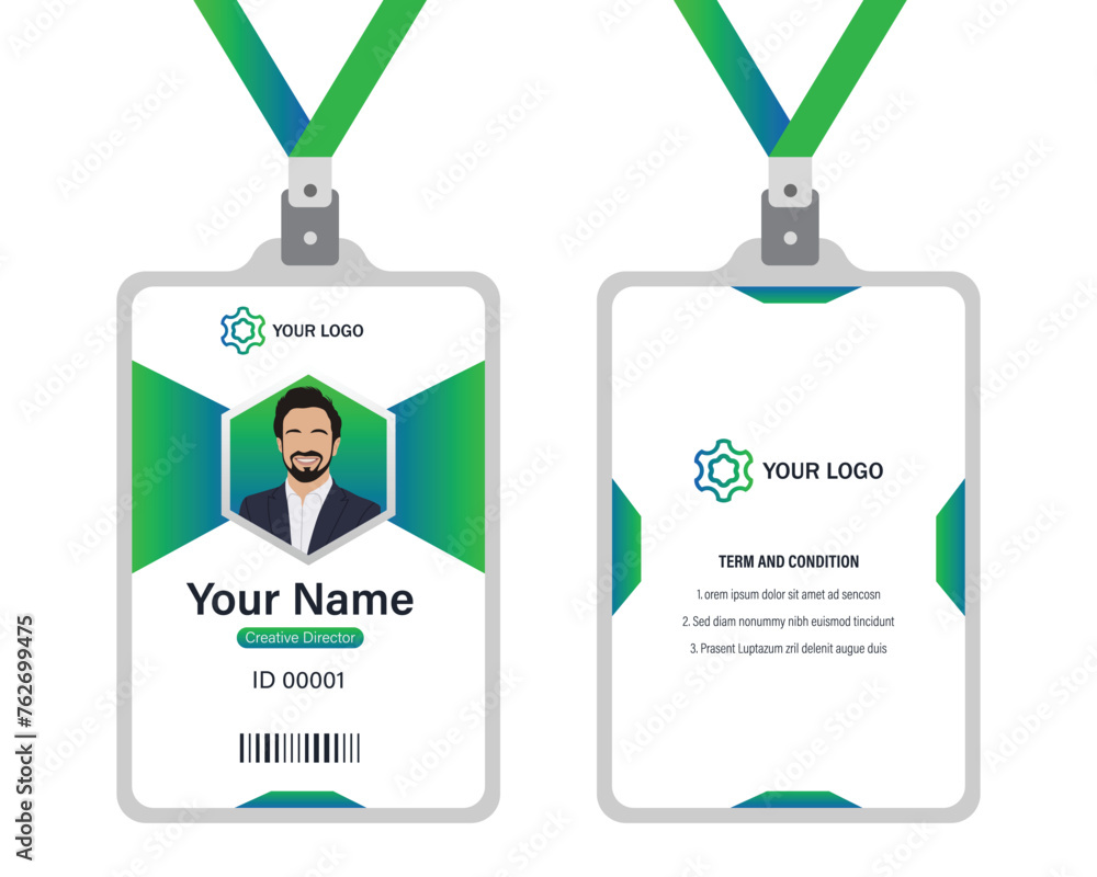 professional corporate id card template, clean green id card design ...