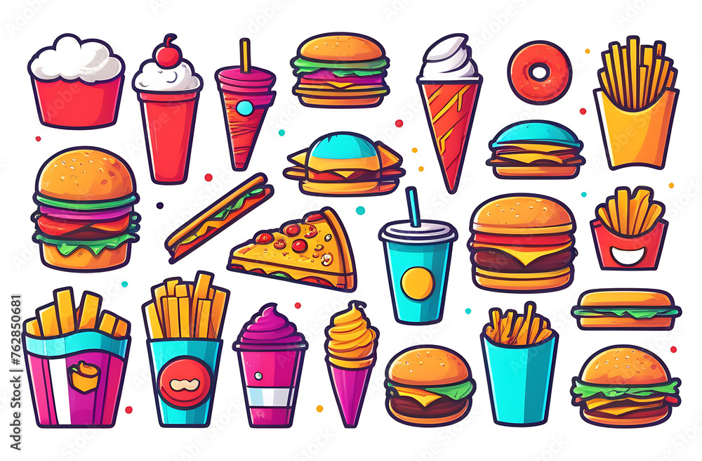 All Fast Food collection set, isolated on white background. Fried ...