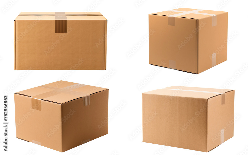 Set pf boxes parcels or cardboard from various side for packaging ...