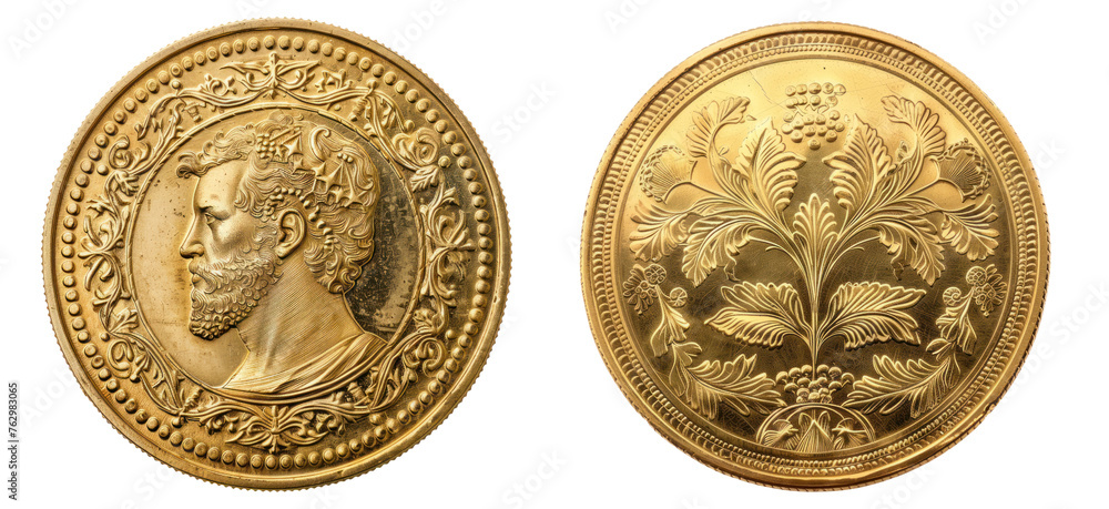 Double sided Golden Coin isolated on transparent background. Gold Coin ...