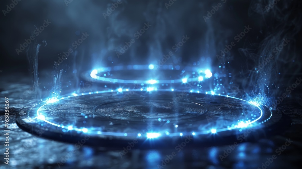 Level up effect. Realistic teleportation portal. Light aura and glowing ...