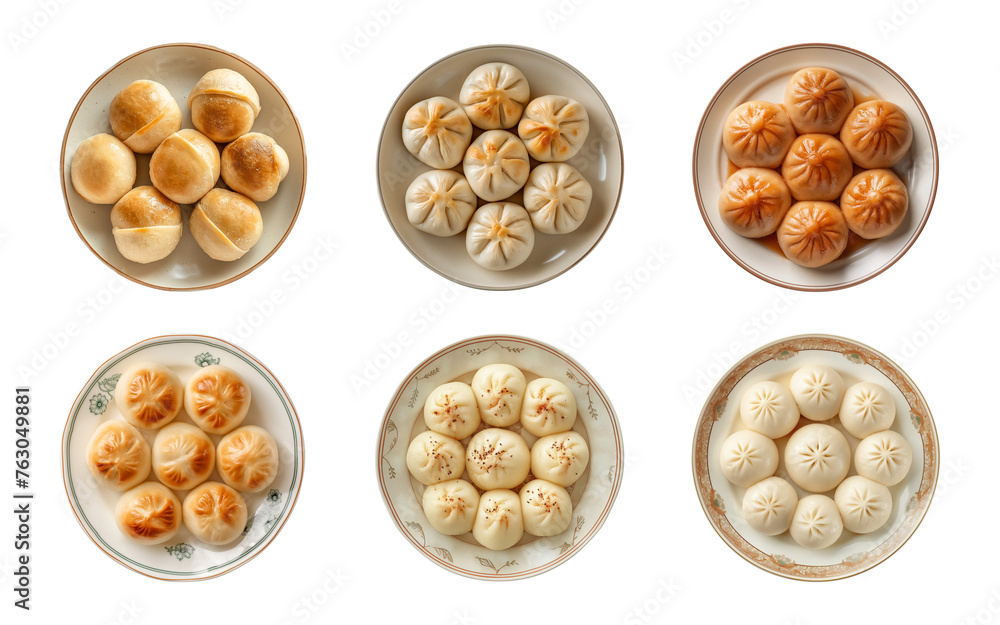 Collection of delicious bakpao on a plate isolated on a transparent ...
