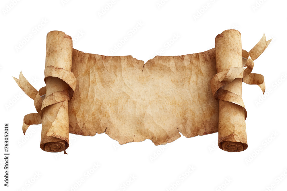 Old paper scrolls with ribbon banner isolated on transparent background ...