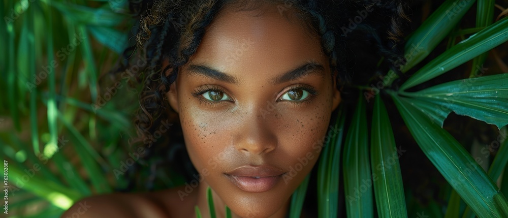 Natural skin care concept of a young beautiful african american woman ...