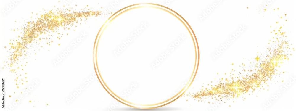 Shiny golden frame. Modern luxury gold glitter gold ring on transparent ...