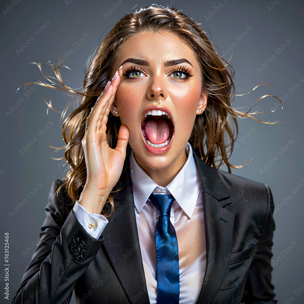 A woman is depicted in a state of profound stress, her demeanor marked ...