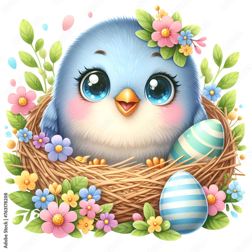 Kawaii Easter Clipart Bundle Cute boho Printable Easter bunny Chick ...
