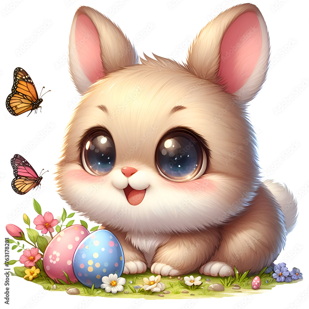 Kawaii Easter Clipart Bundle Cute boho Printable Easter bunny Chick ...