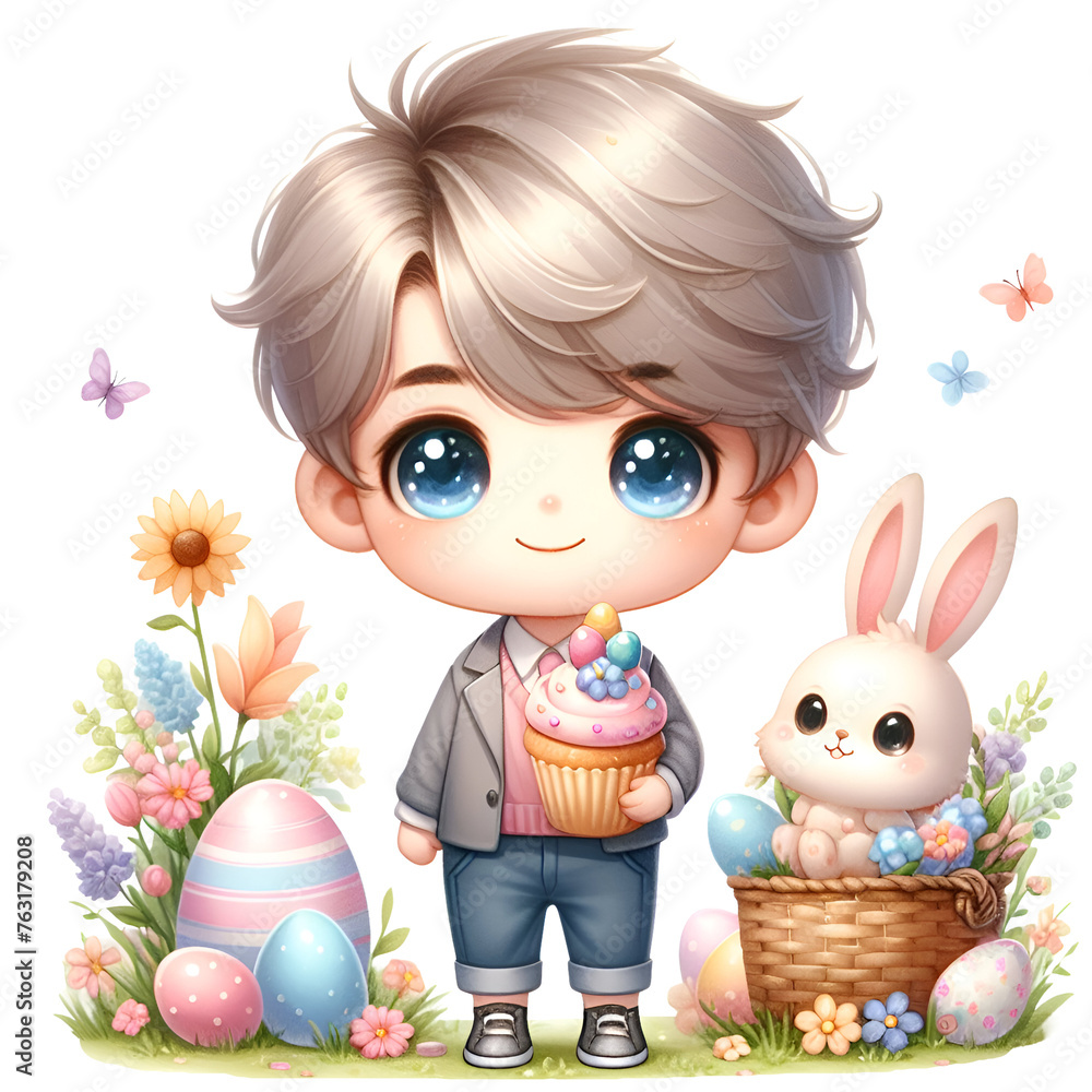 Kawaii Easter Clipart Bundle Cute boho Printable Easter bunny Chick ...