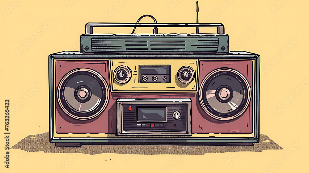 Vintage boombox sound system. 1980s Boom Box Cassette Tape Player. Old ...