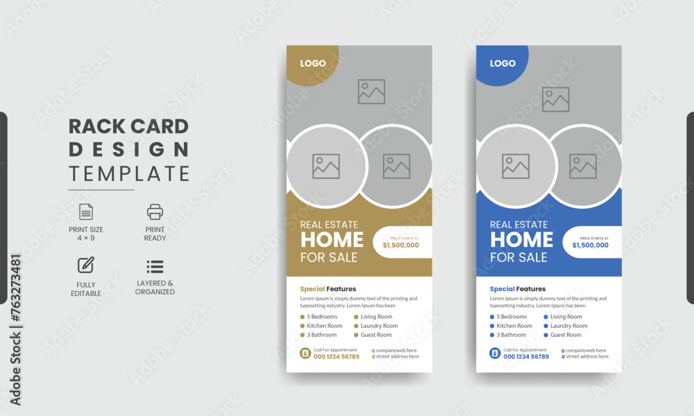 Real estate rack business rack card template design, Creative modern ...