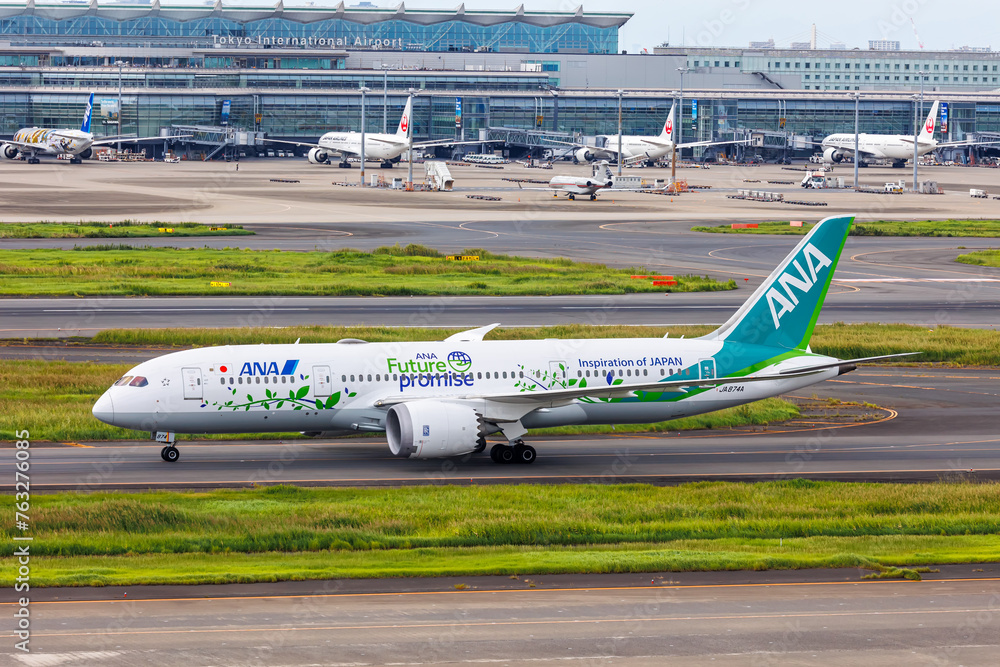 ANA All Nippon Airways Boeing 787-8 Dreamliner airplane at Tokyo Haneda ...