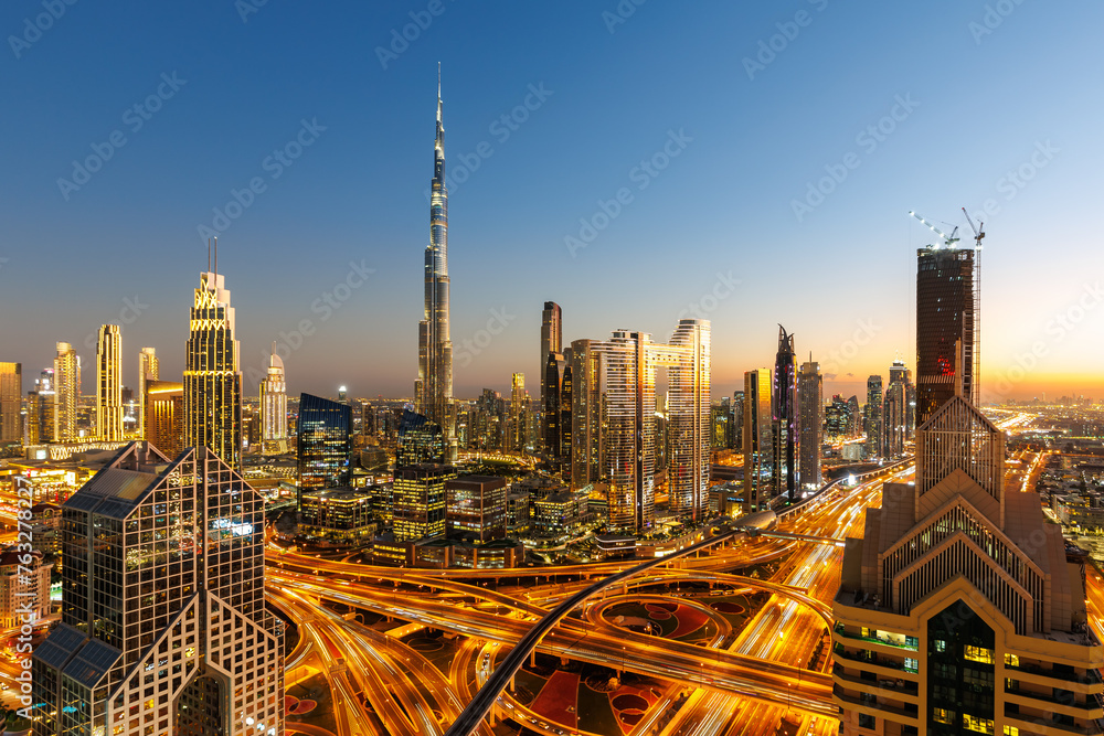 Dubai Burj Khalifa skyline tallest building in the world top view at ...