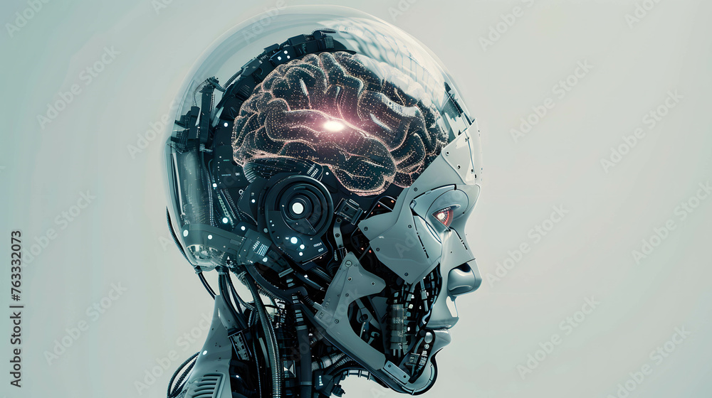 Hologram brain inside robotic head, neural network is a computational ...