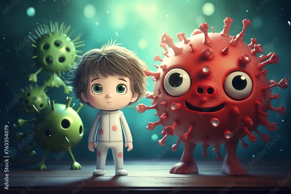 Children healthy and disease immune system comparison concept. Strong ...