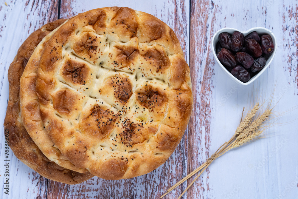 Ramadan Iftar Table.Traditional Foods Dates (Hurma) and Turkish Pita ...