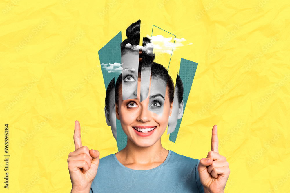 Composite photo collage of smile girl parts face bipolar disorder ...