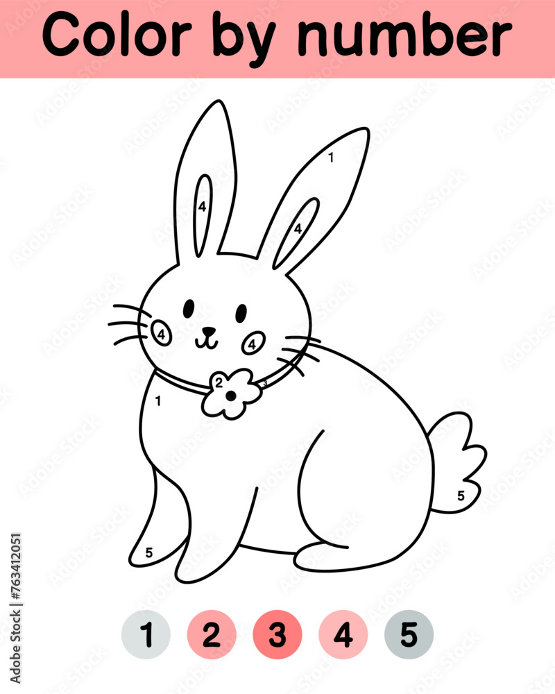 Color by number game for kids. Cute bunny. Easter coloring book ...
