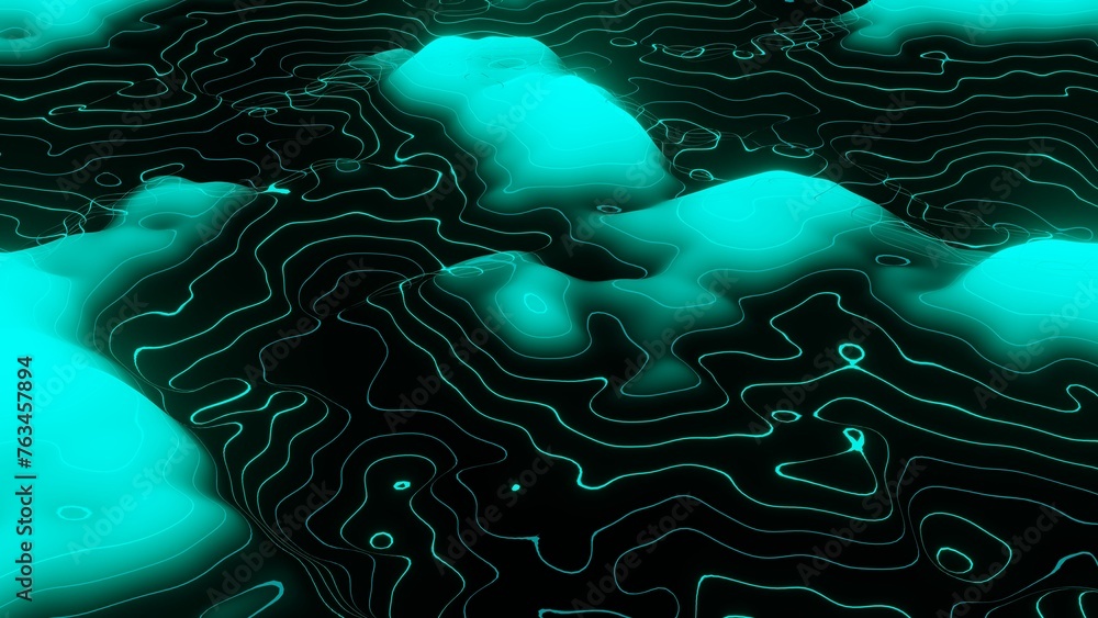 3d futuristic sci-fi abstract blue green liquid ocean wavy background ...