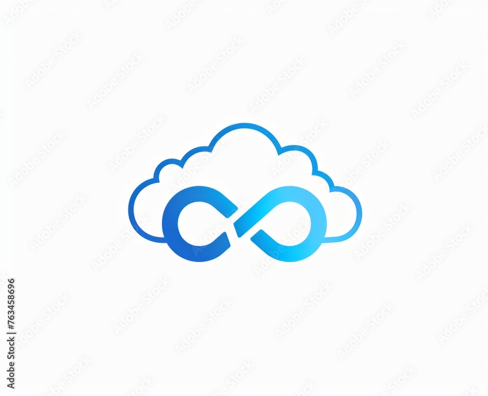 logo, cloud and infinity symbol in blue color, white background, simple ...