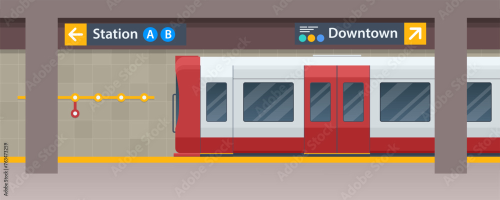 Subway station platform. High speed train. Included underground train ...