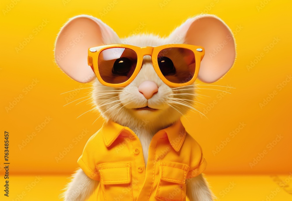 Rat with glasses. Close-up portrait of a rat. Anthopomorphic creature ...