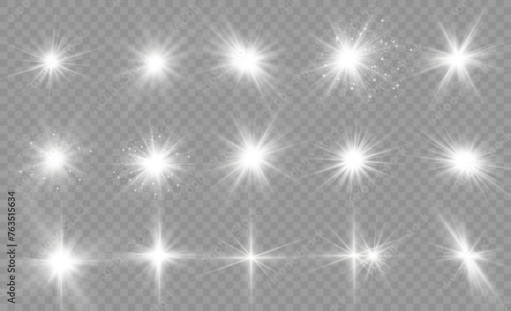 Vector de Stock Sparkling stars, twinkling and flashing lights. Collection of various light ...