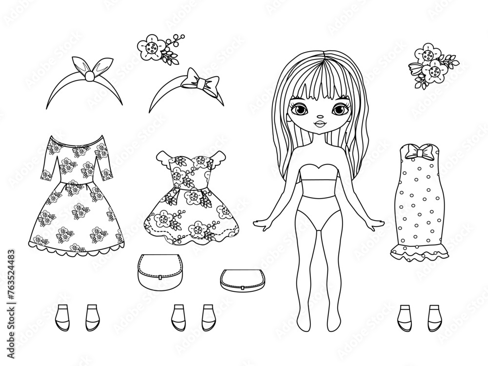 Paper doll clothes. Paper doll outline. Coloring page, Coloring book ...