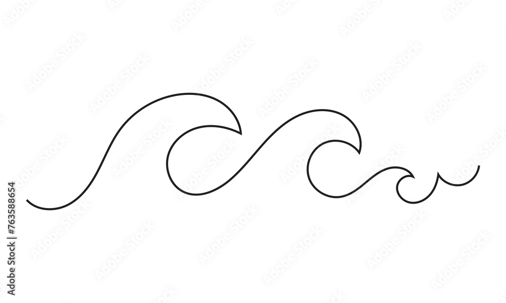 Vector isolated one line simple wave drawing. Single line wave minimal ...