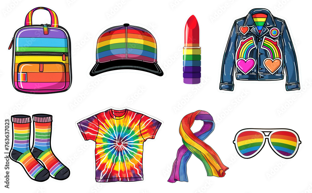 LGBT rainbow colored stickers collections of clothes and accessories ...