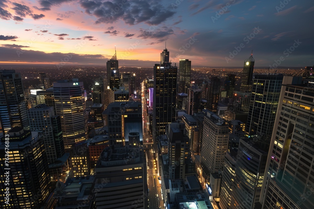 A captivating wallpaper design showcasing a bustling cityscape at ...