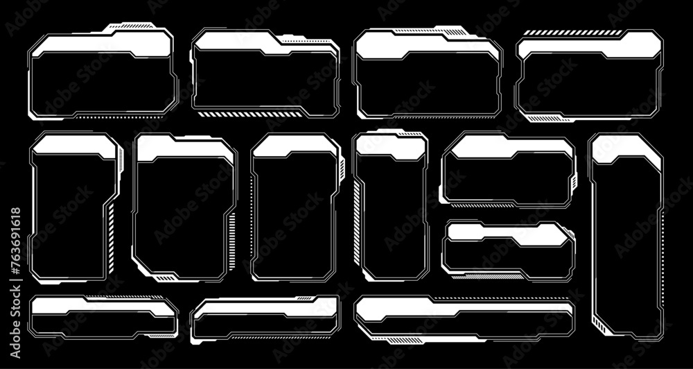 White futuristic HUD, UI elements. Sci-fi user interface text boxes ...