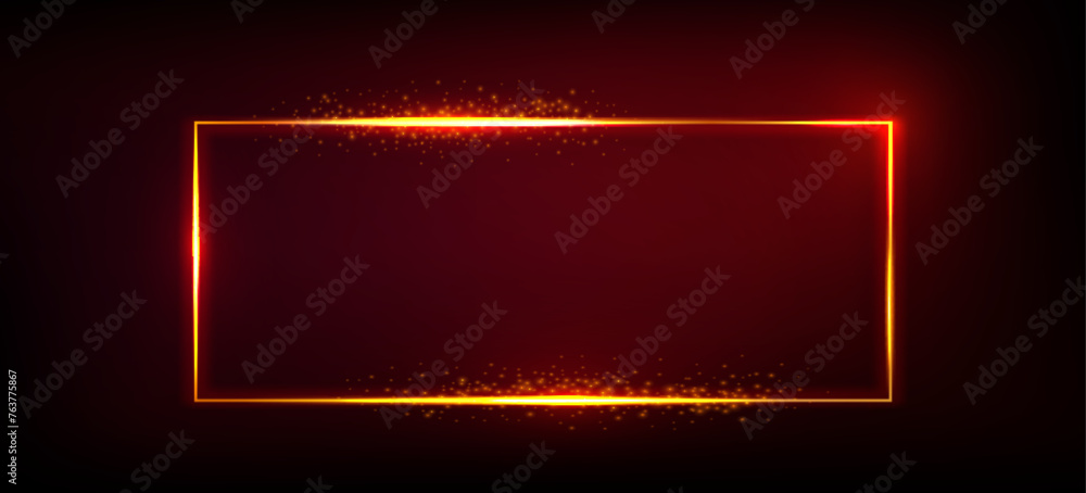 Sparkling golden frame isolated on red gradient background. Vector ...