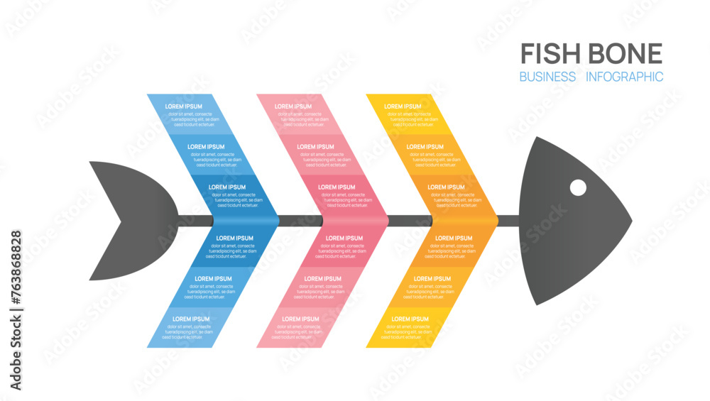 Infographic fish bone diagram template for business. 5 step, digital ...