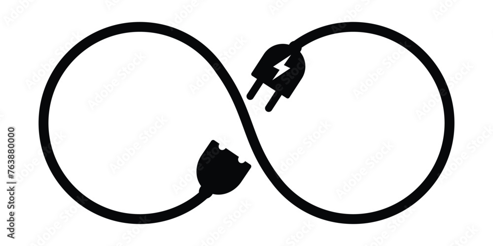 electrical cable, plug and socket as infinite shape, vector symbol on ...