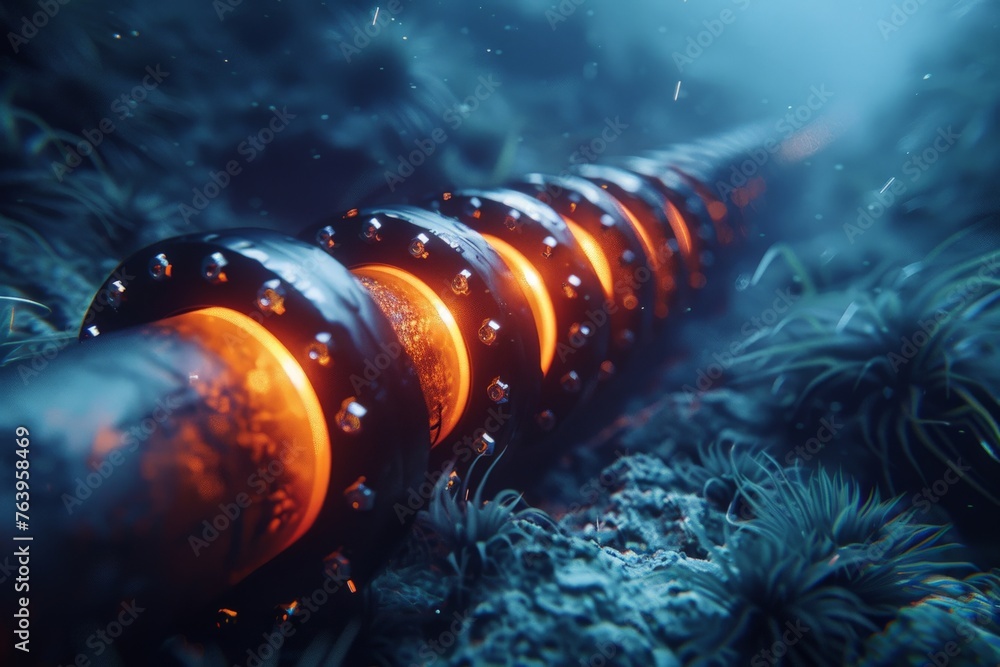 Deep sea cables in a cross section of the ocean illuminating the dark ...