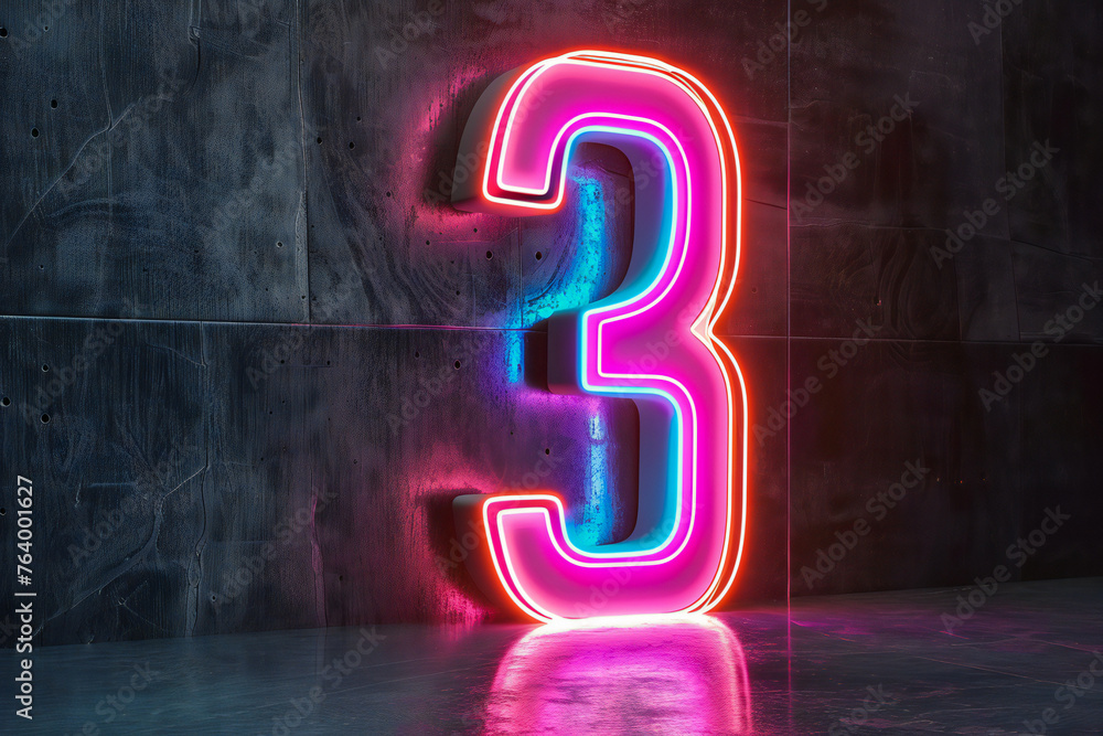 number three glow in the dark neon light Stock Illustration | Adobe Stock