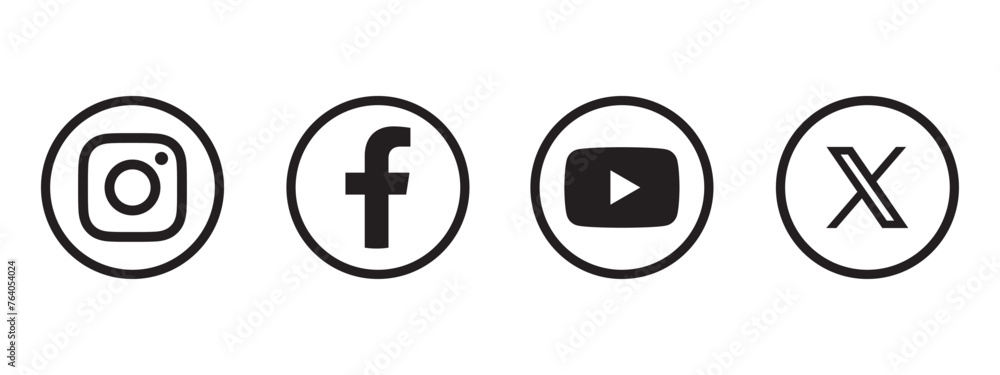 facebook , instagram , twitter X, youtube logo icon with circle outline ...