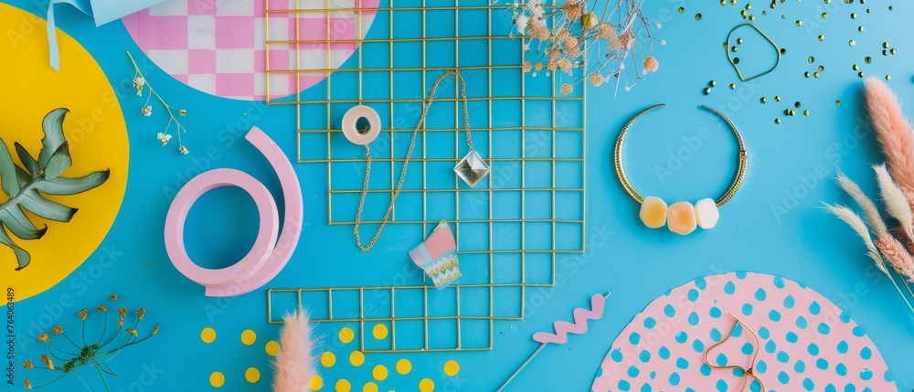 Modern cut out objects as png files. Bright blue checkered background ...