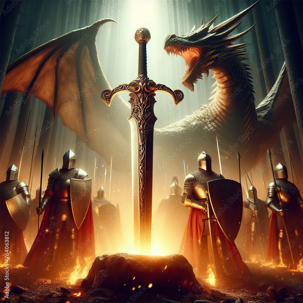 Photo Stock Excalibur. The mythical sword in the stone. Knights of the ...