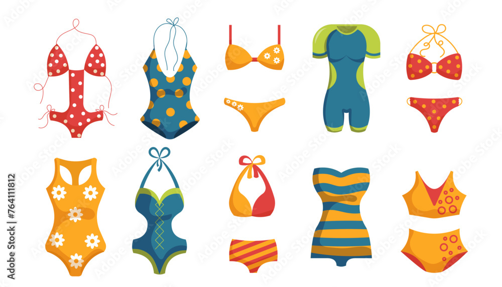 Set of different types Women's Swimwear. Swimwear collection. Split ...