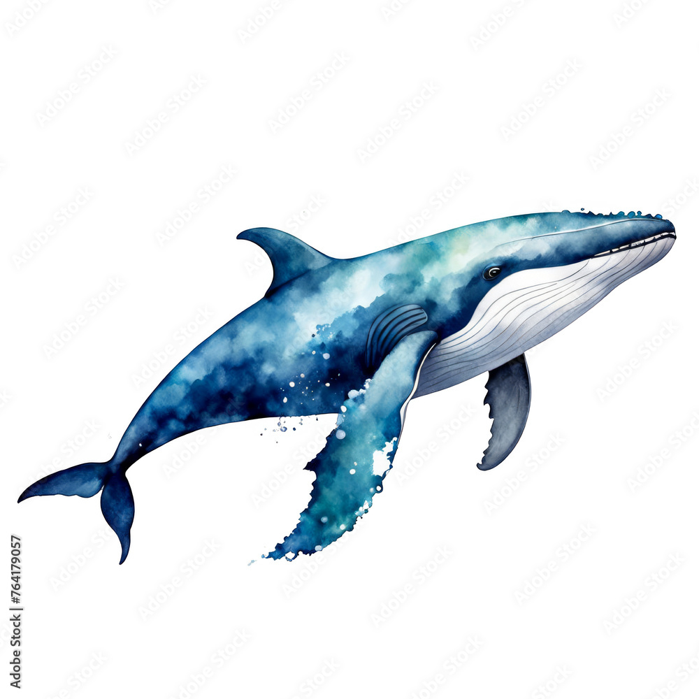 Whale watercolor painting, cute blue whale, marine animal, vector ...