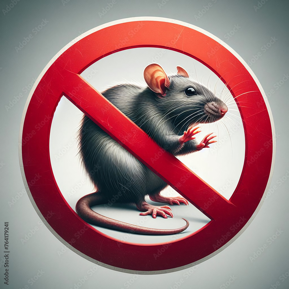 Surrendering Rodent: Frightened Gray Rat in Prohibition Sign Stock ...