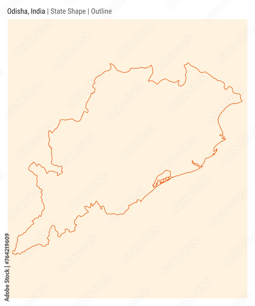 Odisha, India. Simple vector map. State shape. Outline style. Border of ...