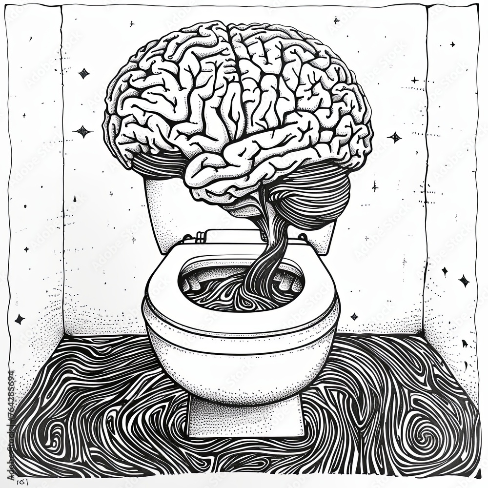 Stock-Illustration „The brain flushes down the toilet or the brain ...