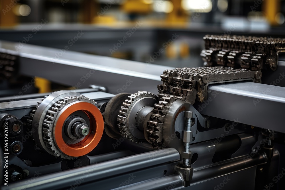 Intricate design of a conveyor belt tensioner captured in an industrial ...
